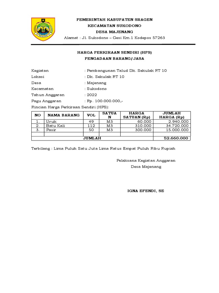 Harga Perkiraan Sendiri | PDF