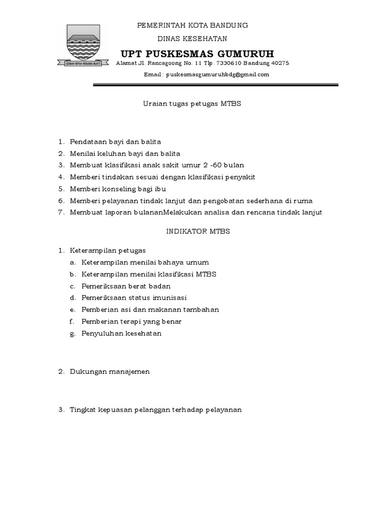 Uraian Tugas Petugas MTBS | PDF