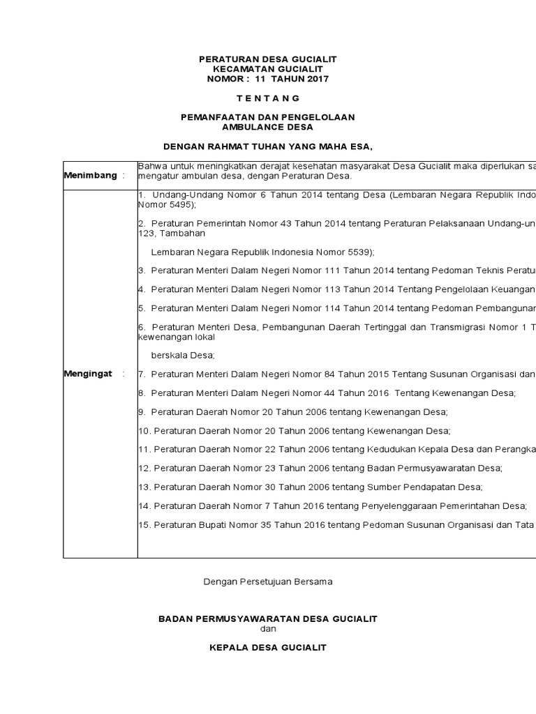 Draft Contoh Perdes Ambulan | PDF