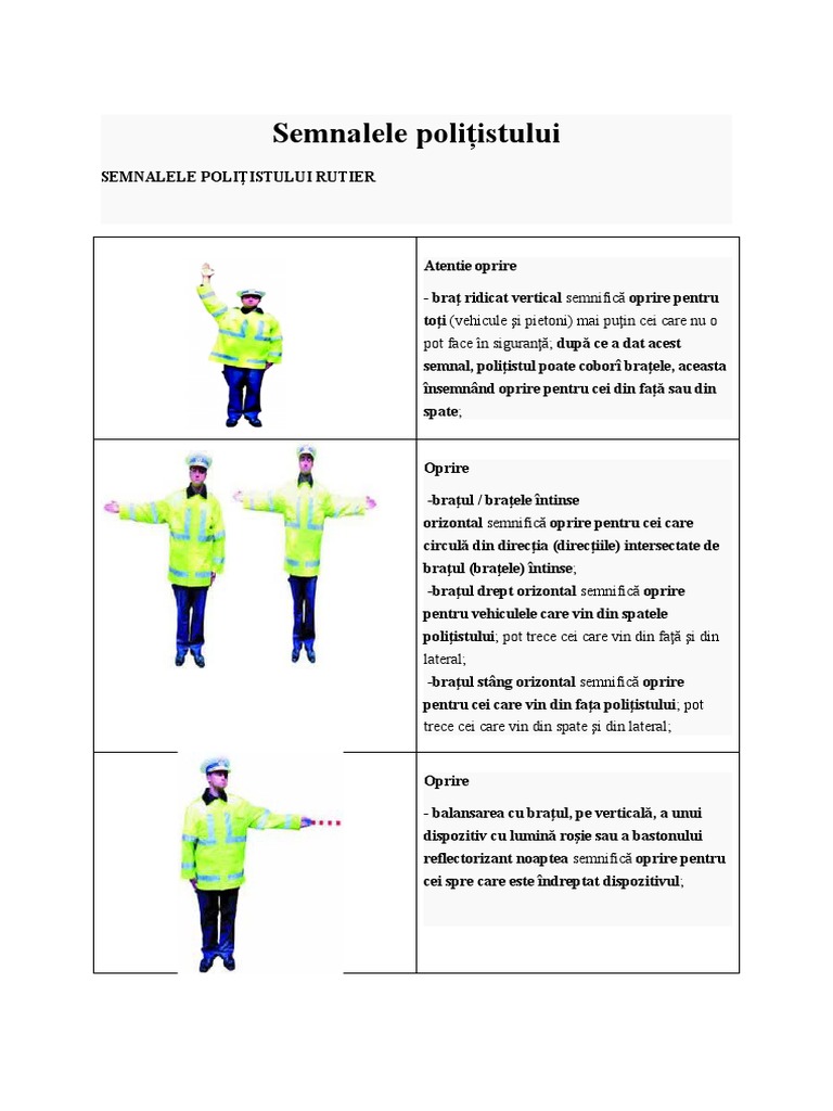 Semnalele Politistului Rutier | PDF