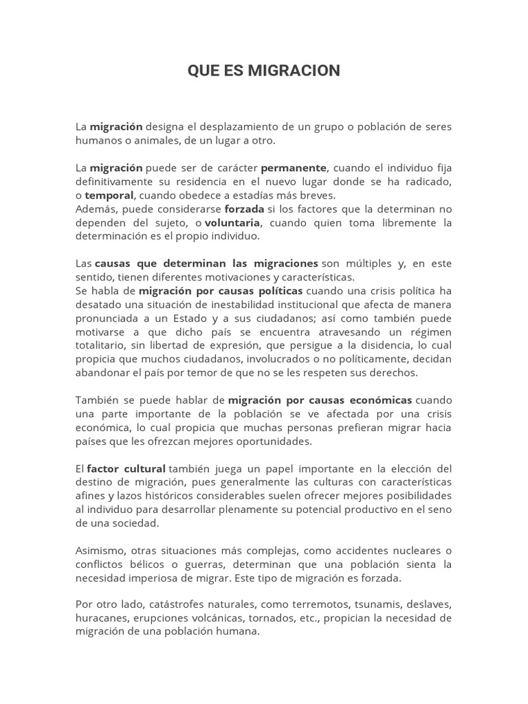 Que Es Migracion | PDF | Migración humana | Inmigración