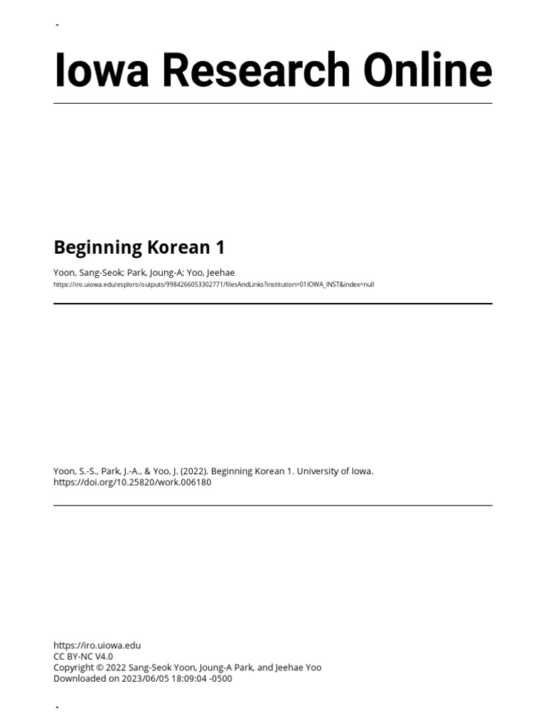 Beginning Korean 1 - Sang-Seok Yoon | PDF
