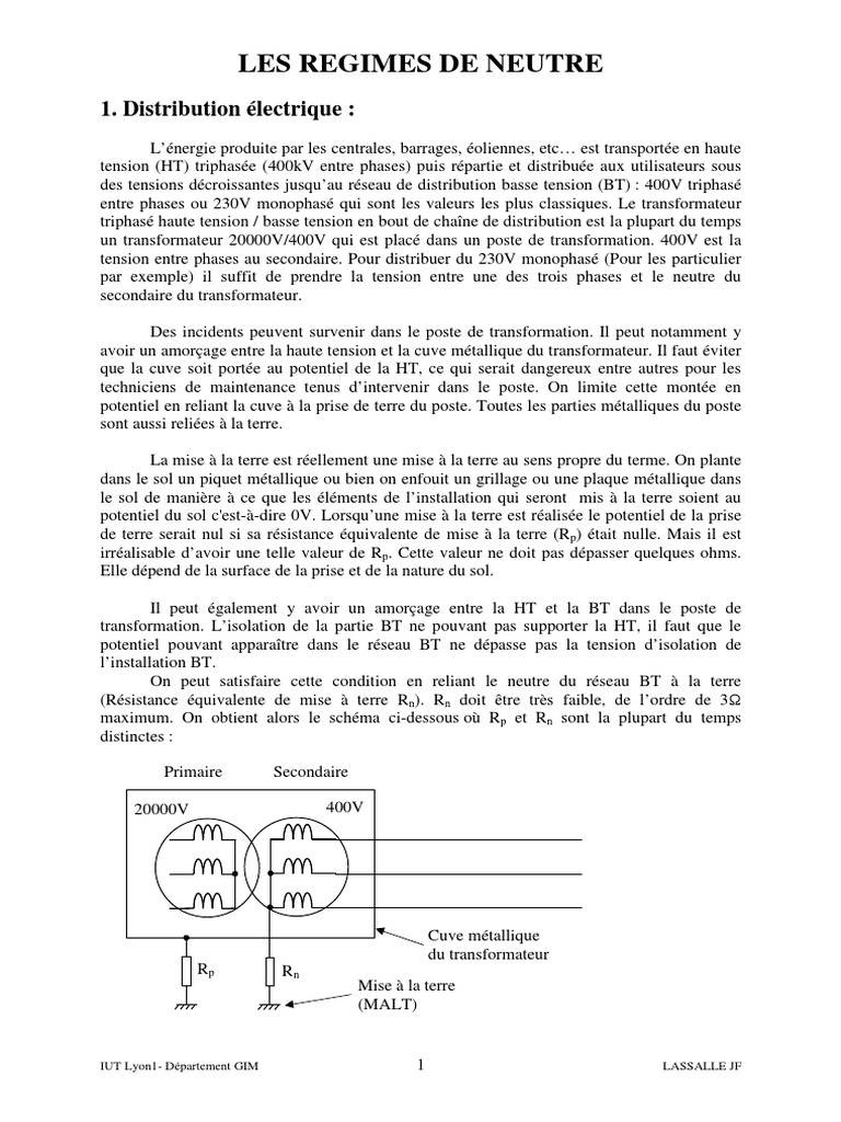 Régimes de Neutre en Électricité | PDF | Transformateur électrique ...