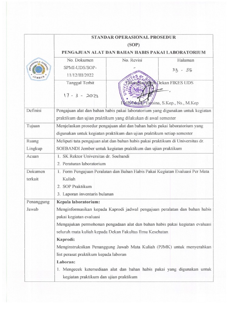 Sop Pengajuan Alat Dan Bahan Habis Pakai Laboratorium | PDF