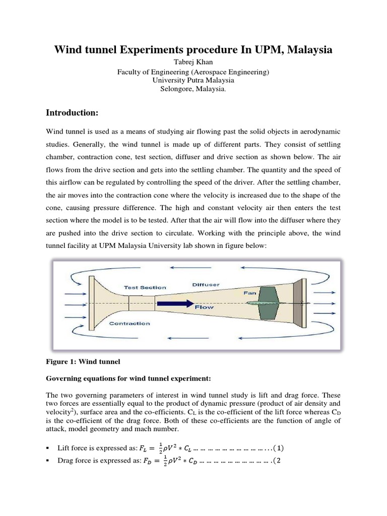 Wind Tunnel Experiments Procedure in UPM | PDF | Lift (Force) | Wind Tunnel