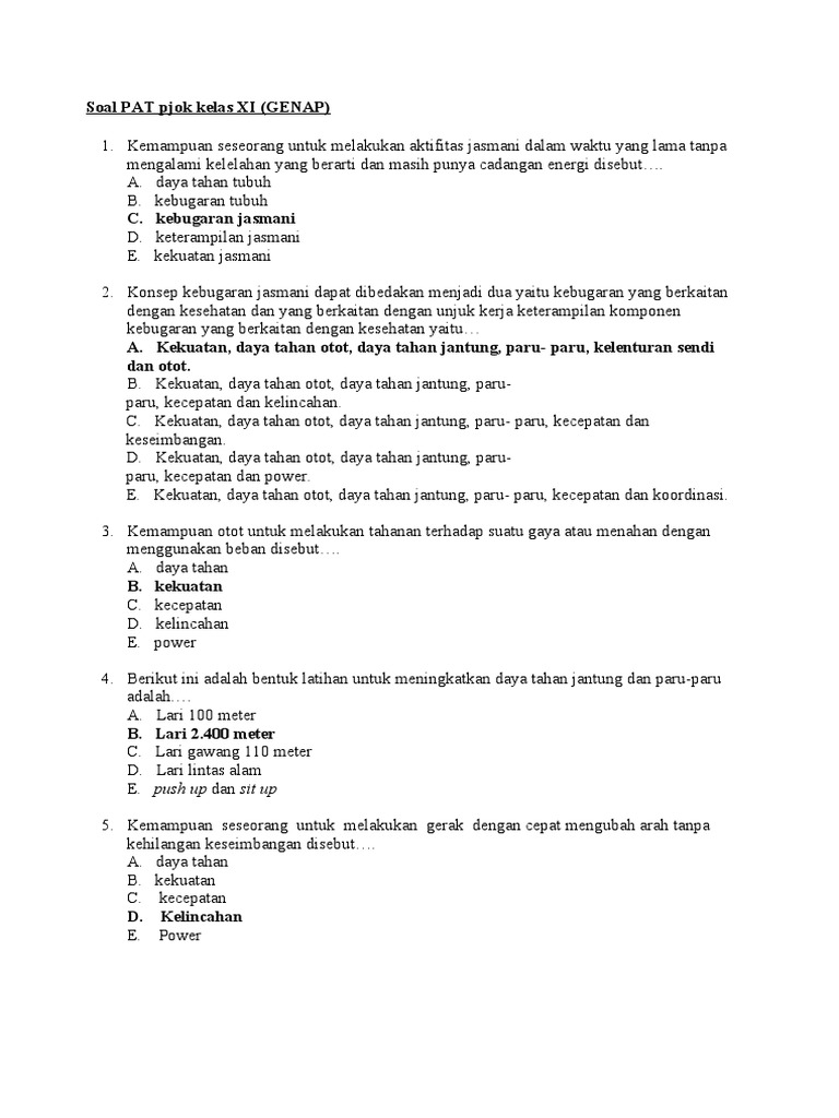 Soal PAT Pjok Kelas X (GENAP) | PDF | Olahraga & Rekreasi | Kesehatan Holistik
