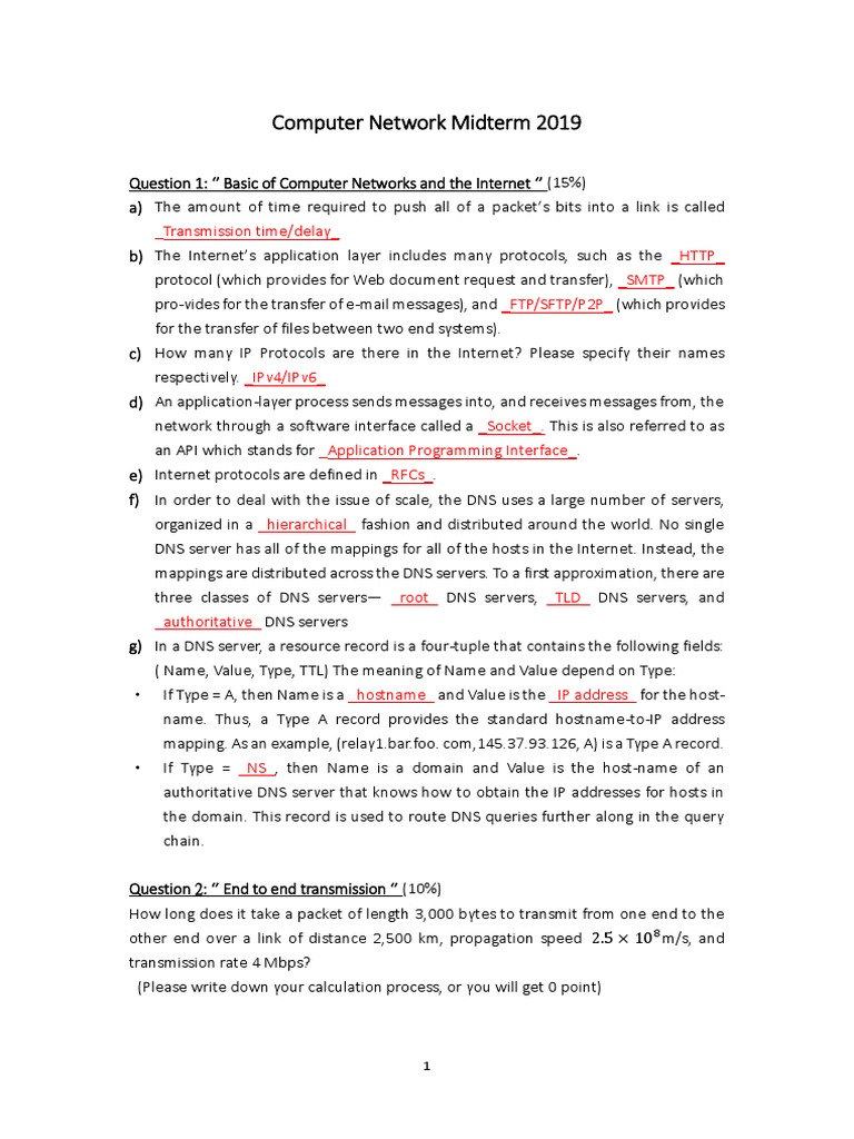 Computer Network Midterm 2019 | PDF