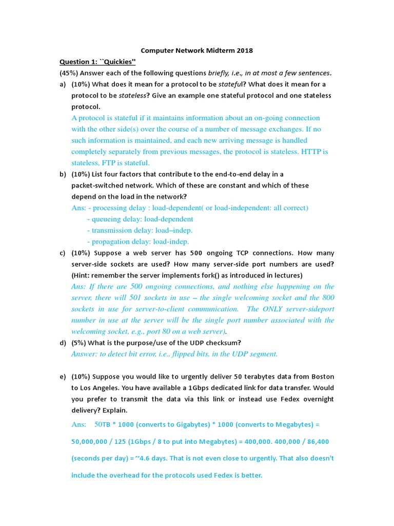 Mid Term 2018 Sol | PDF | Hypertext Transfer Protocol | Network Socket
