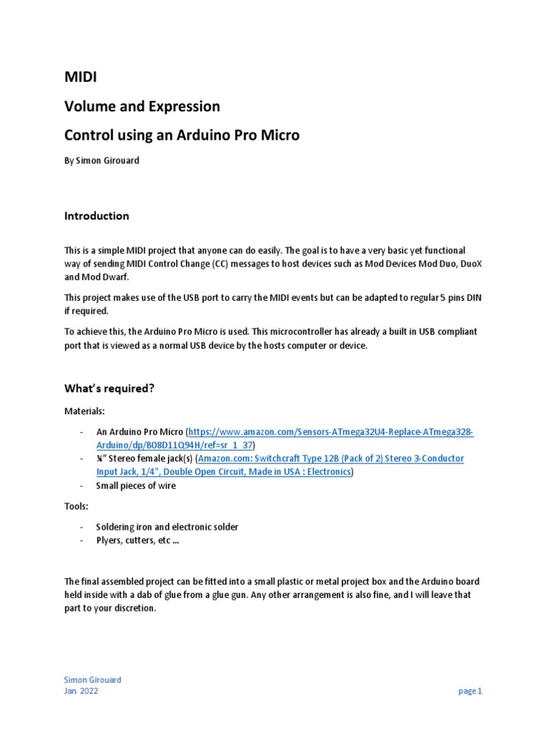 Arduino MIDI Volume-Expression | PDF | Arduino | Computer Hardware