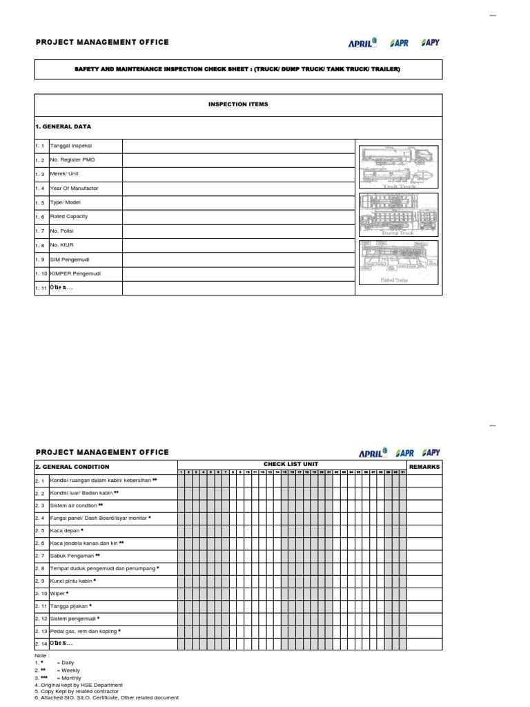 Form Inspeksi Truck, Dump Truck, Trailler | PDF