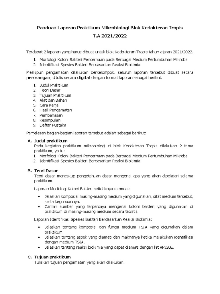 Panduan Pembuatan Laporan Praktikum Mikrobiologi Kedokteran Tropis 2021-2022 | PDF