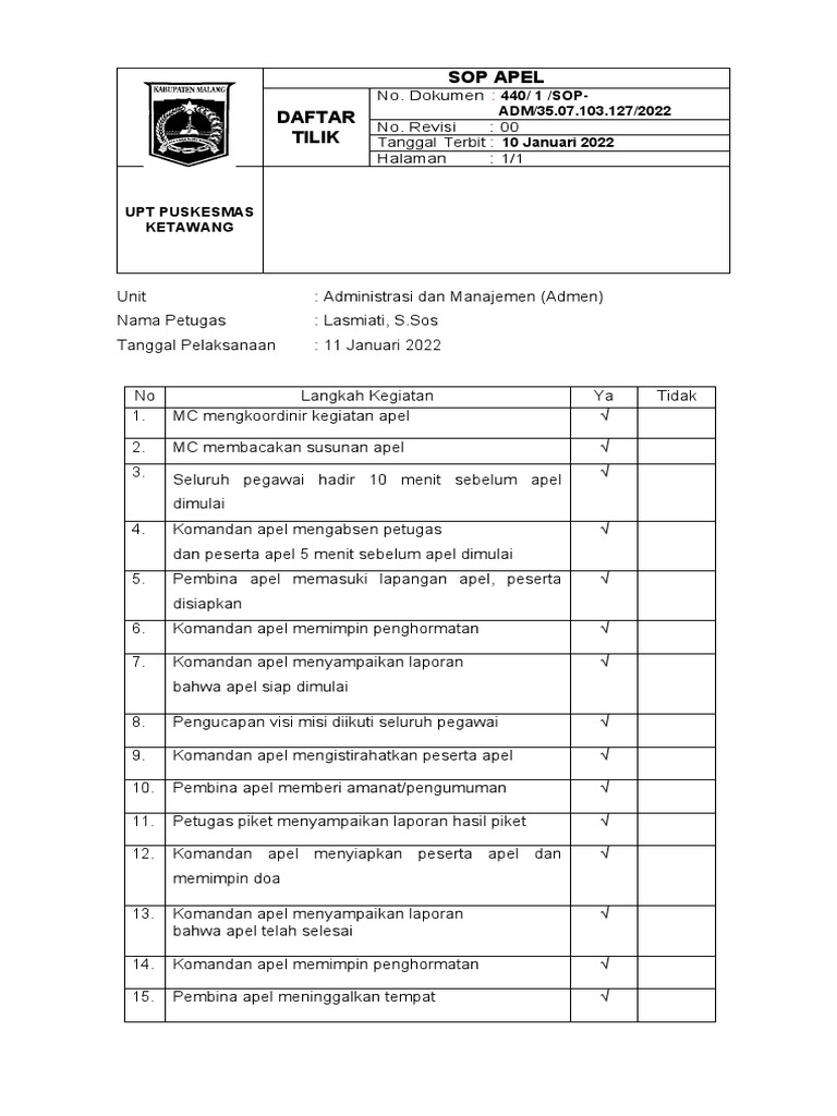 Daftar Tilik Sop Apel | PDF