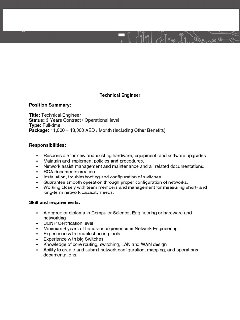JD - Technical Engineer | PDF JD - Technical Engineer | PDF