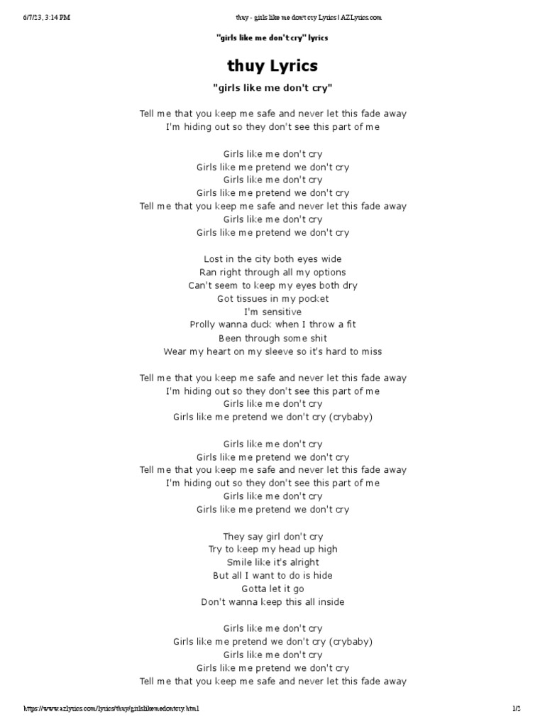 thuy - girls like me don't cry Lyrics _ AZLyrics.com | PDF