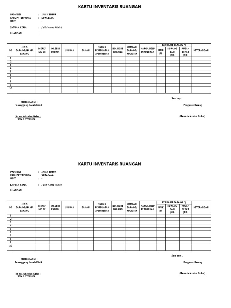 Format Kartu Inventaris Ruangan | PDF