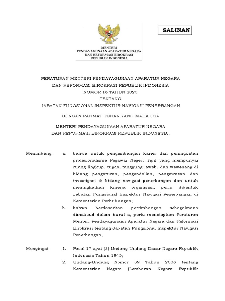 Permenpan Rb Nomor 16 Tahun 2020 Pdf