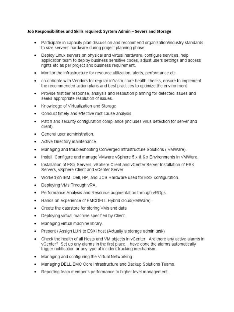 Job Responsibilities and Skills Required - Versa Experience | PDF ...