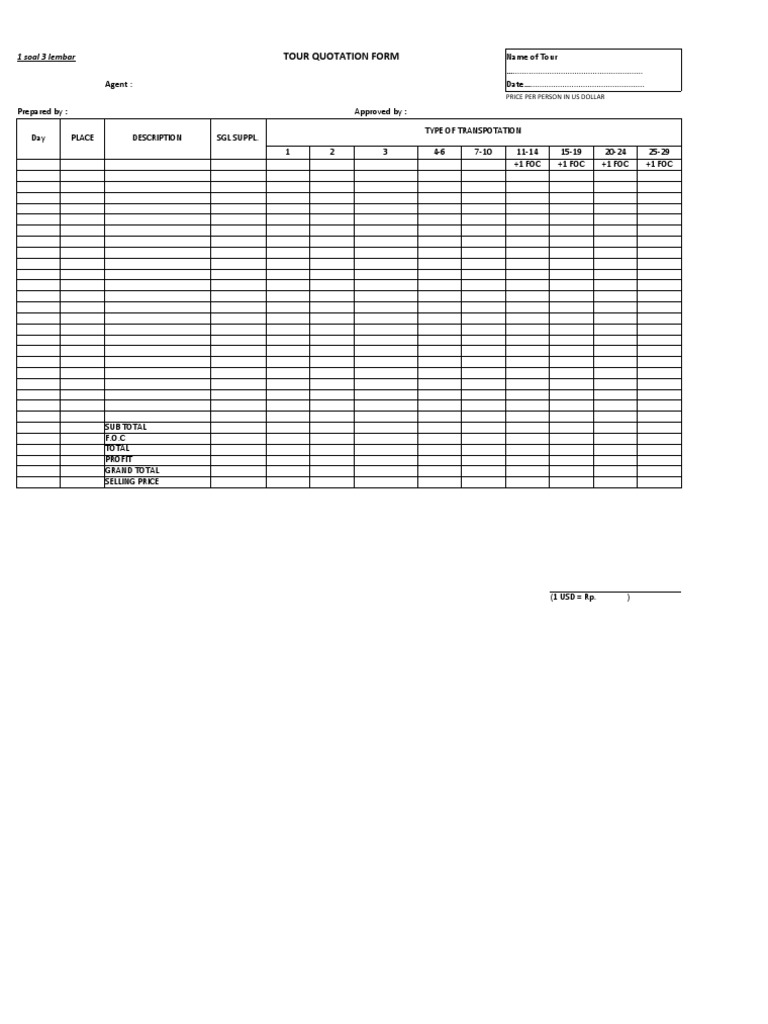 Tour Guide Quotation Form | PDF