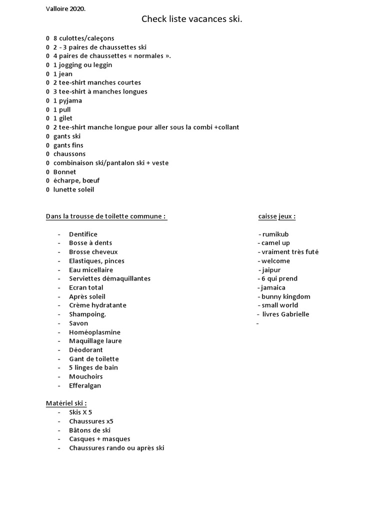 Check Liste Vacances Ski | PDF