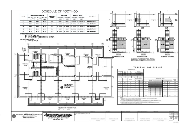 Schedule of Footings: Mark Footing Dimensions Top Bars Bottom Bars Remarks | PDF | Physical ...