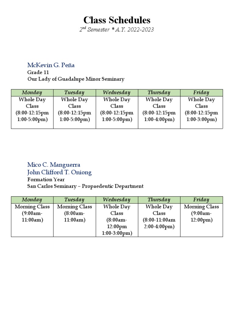 Class Schedules | PDF