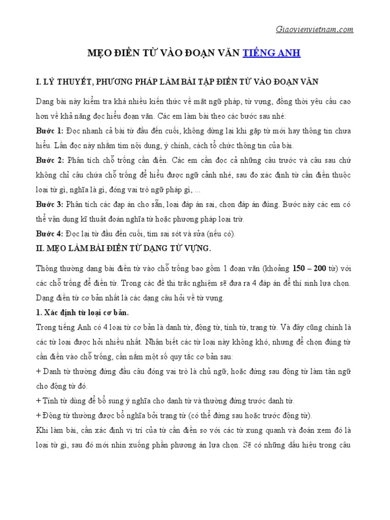 Meo Dien Tu Vao Doan Van Tieng Anh | PDF