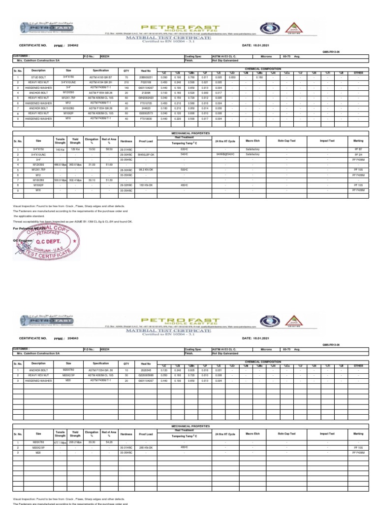 Fastener Inspection Report and Analysis | PDF | Strength Of Materials | Screw