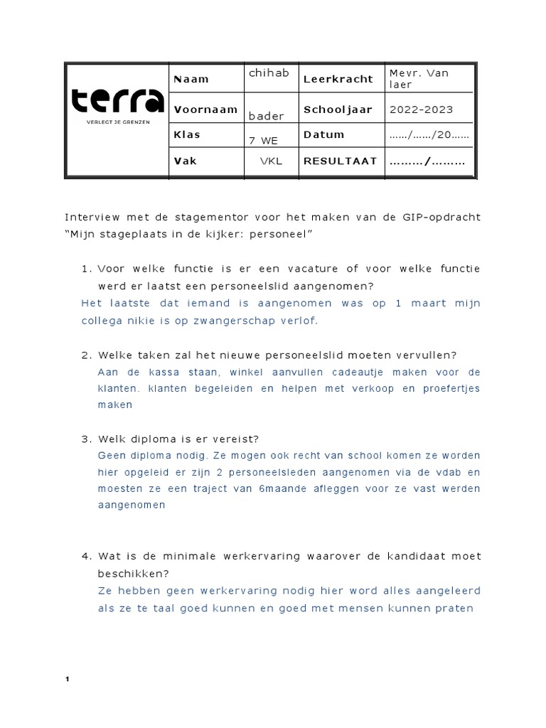 interview voor opdracht functieomschrijving | PDF