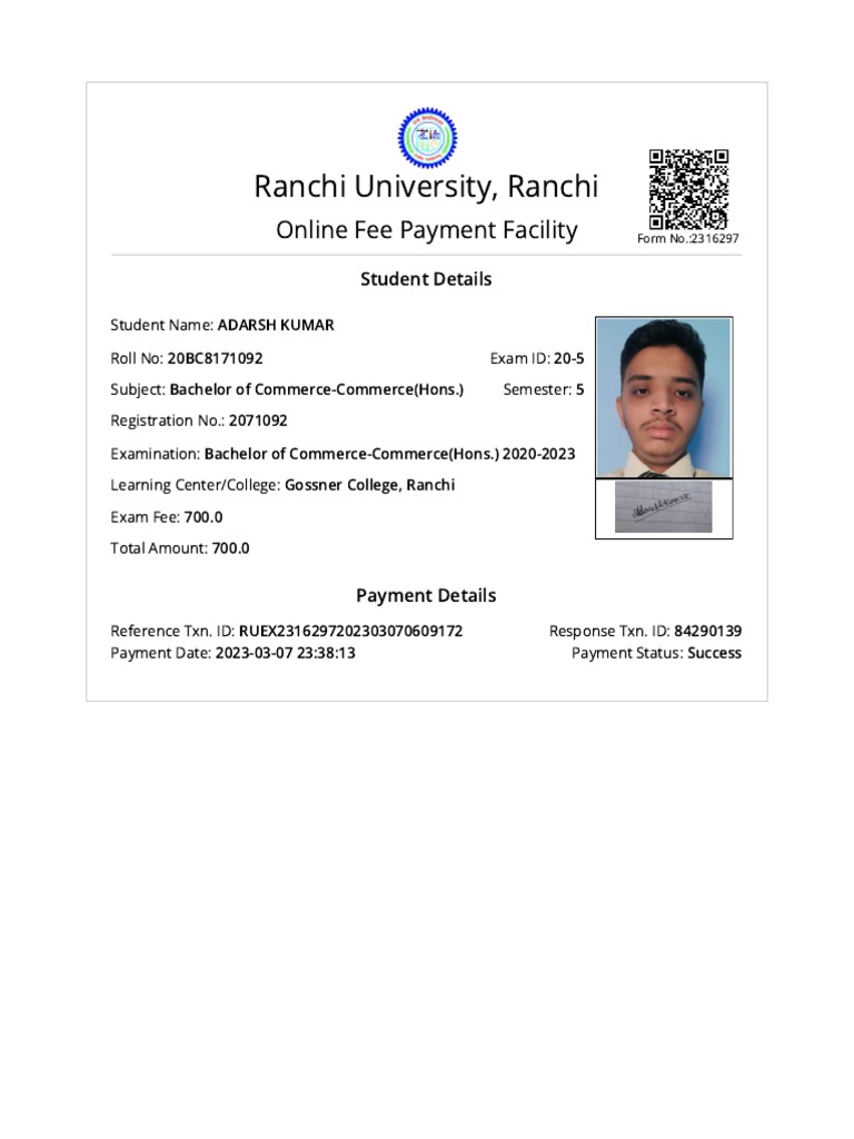 Bachelor of Commerce Exam Payment Details | PDF