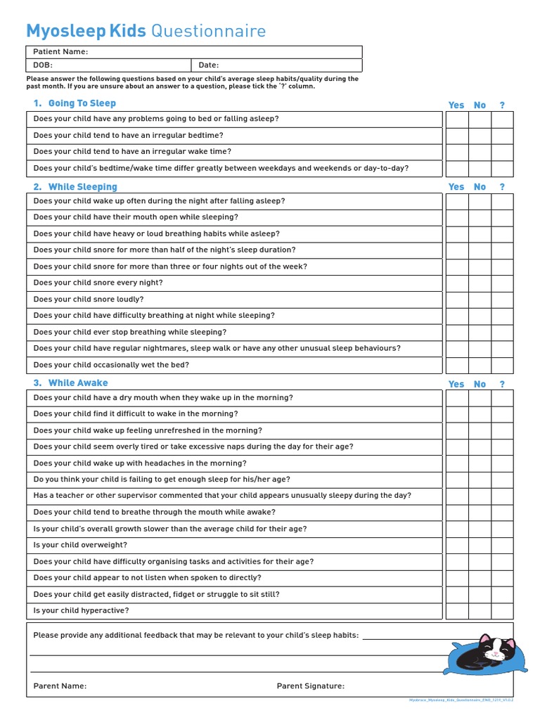 MyoSleep Questionnaire | PDF