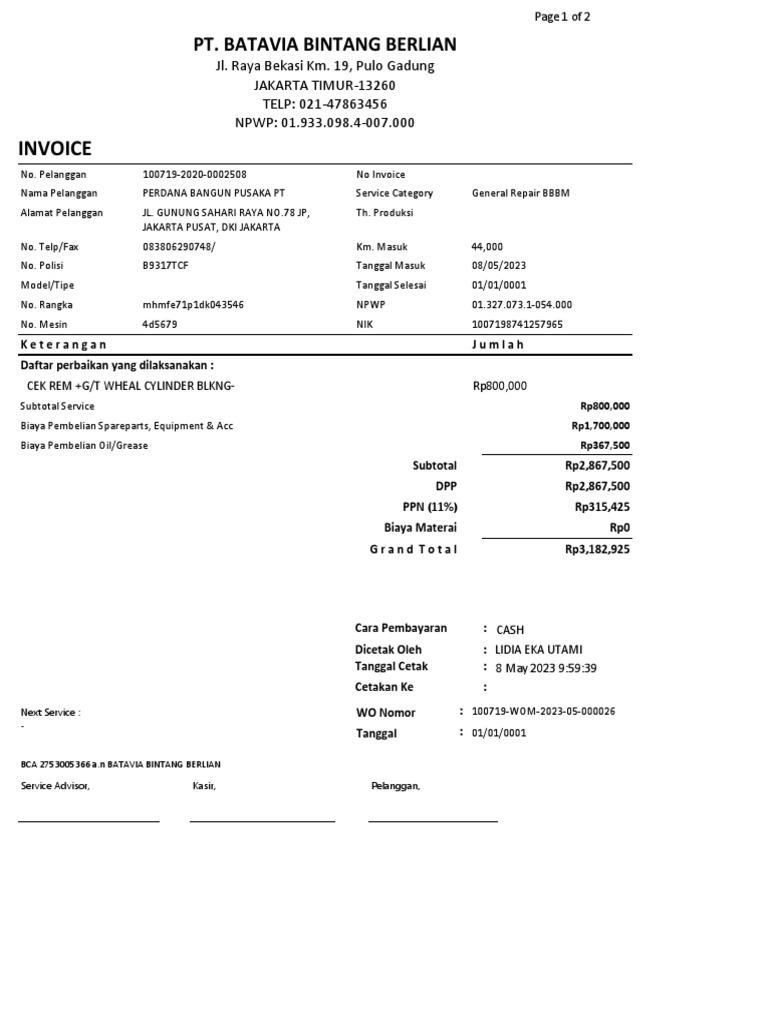 BSI-Invoice With Tax Calculation From DPP | PDF