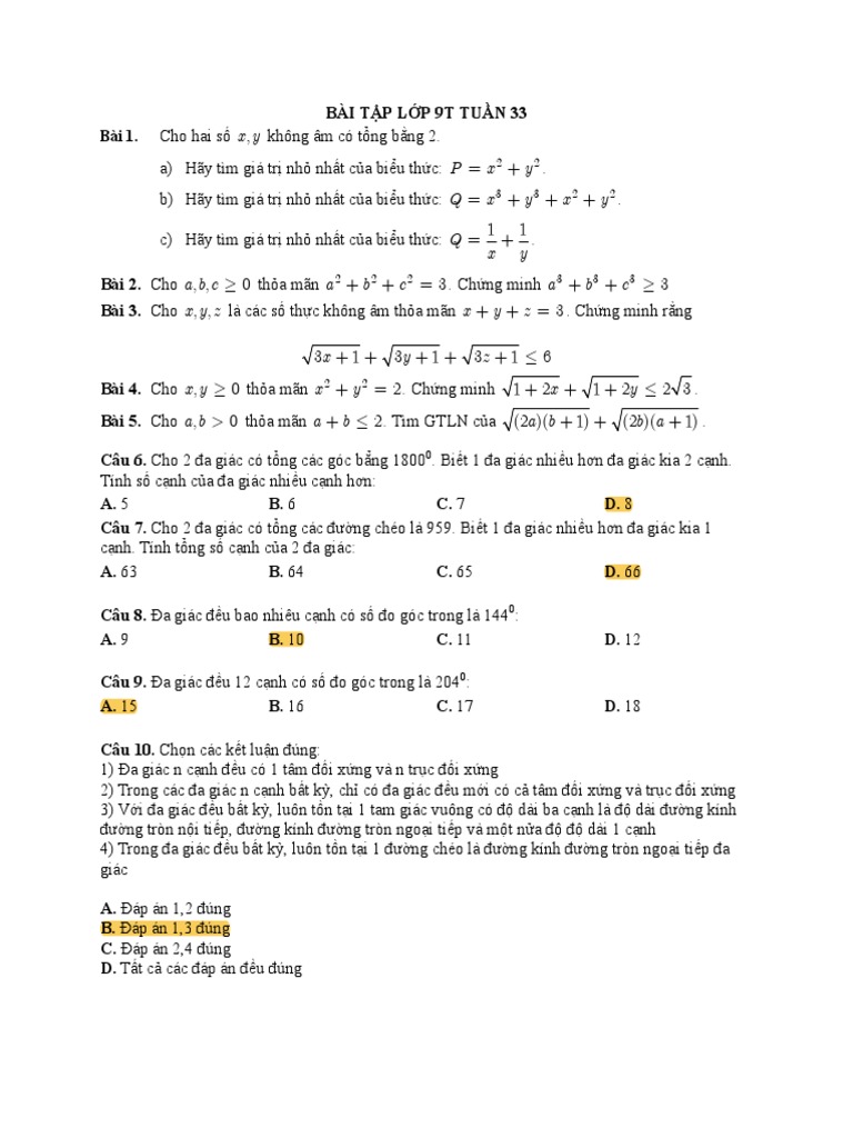 Bai Tap Lop 9T Tuan 33 | PDF