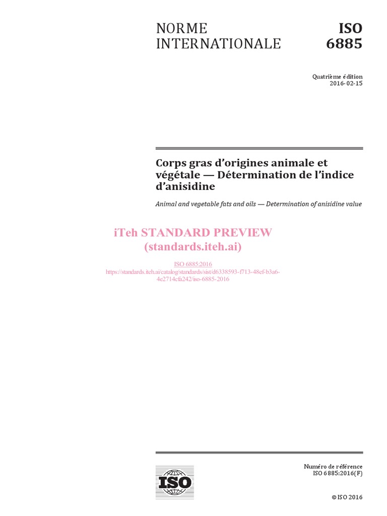 ISO 6885-2016 (F) Incide Anisidine | PDF | Organisation internationale de normalisation | L ...