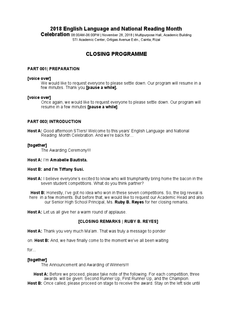 CASTI-Senior-High-Hosting-Script-2018-003-Closing | PDF