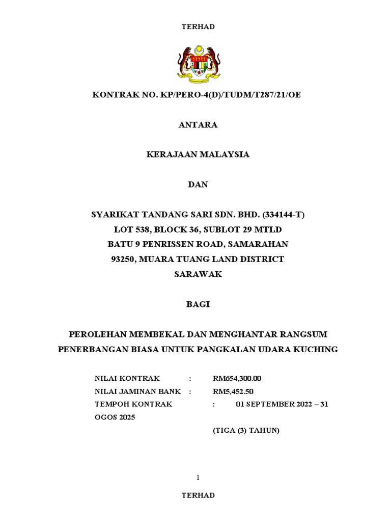 Deraf Kontrak Rangsum Penerbangan Biasa Pu Kuching Draf3 Teratur | PDF