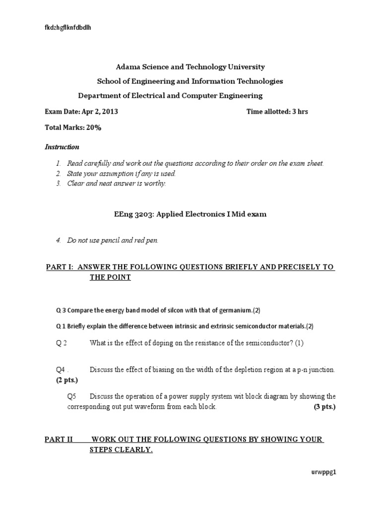 Mid Exam | PDF | Diode | P–N Junction