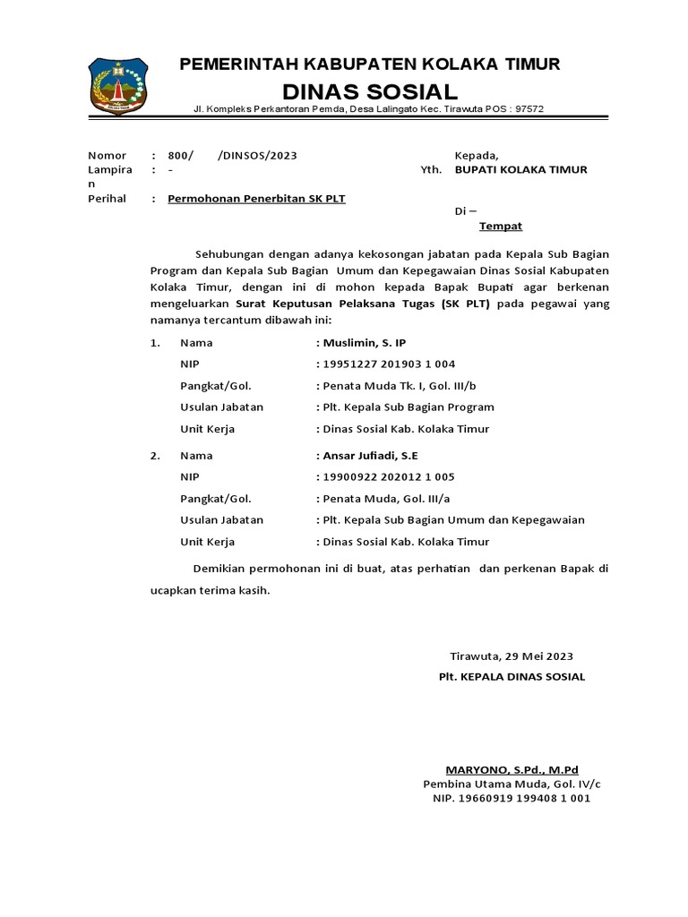 Surat Usulan PLT | PDF