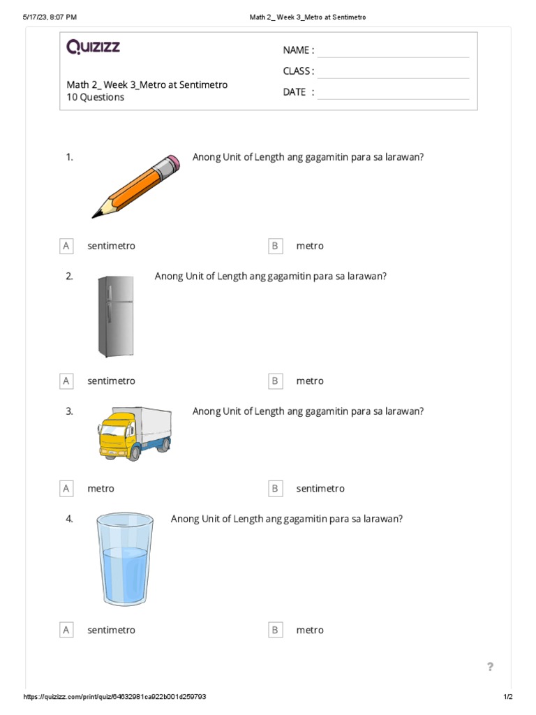 Math 2 - Week 3 - Metro at Sentimetro | PDF