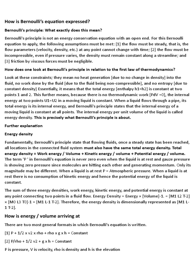 Bernoullis Equation | PDF | Fluid Dynamics | Physical Sciences