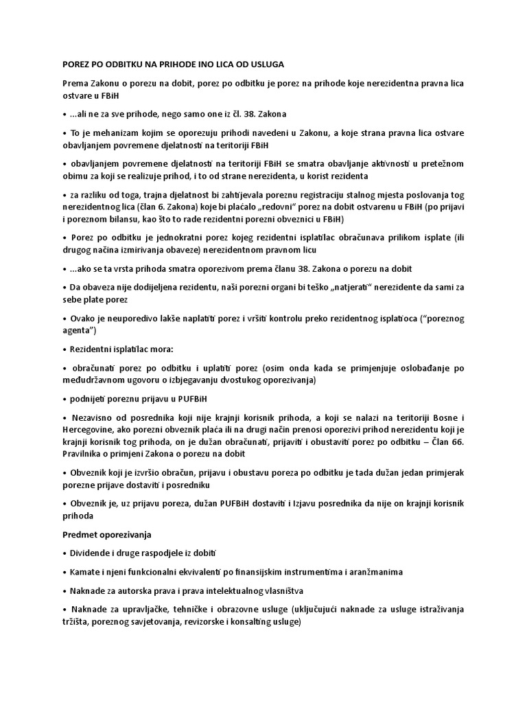 Porez Po Odbitku Na Prihode Ino Lica Od Usluga | PDF