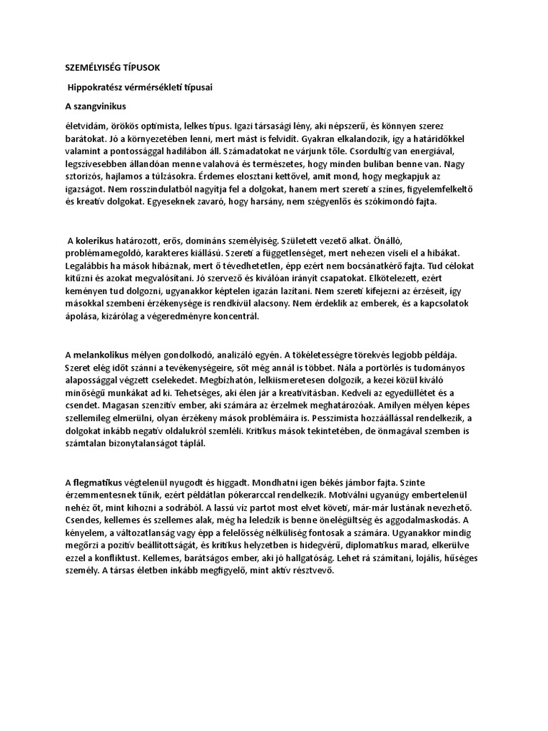 Személyiség Típusok | PDF