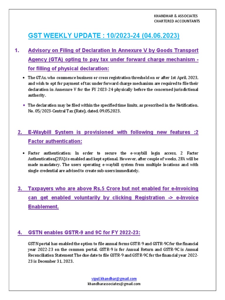 GST Weekly Update - 10-2023-24 | PDF | Government | Justice