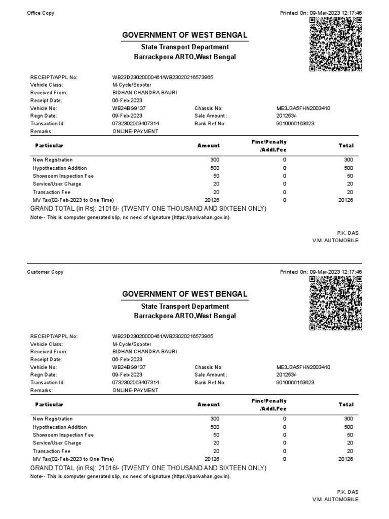 BIDHAN CHANDRA BAURI Tax | PDF | Receipt | Fee