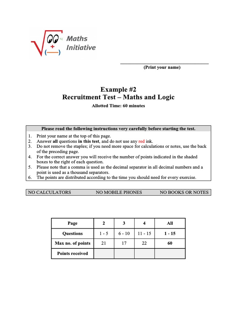 Example #2 Recruitment Test Â - Maths and Logic - ProCredit | PDF ...