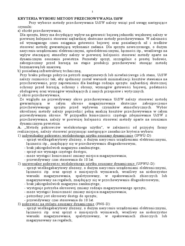 Dobór Metody Przechowywania 1 | PDF