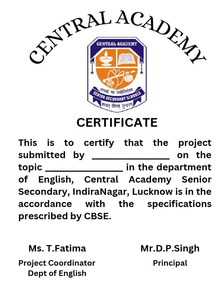 Central Academy Project Certificate | PDF