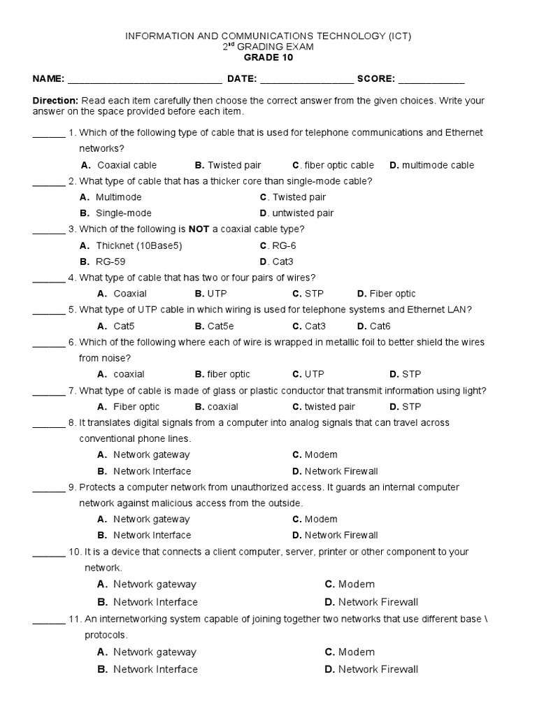 ICT 10 Periodical Exam | PDF | Computer Network | Computer Hardware