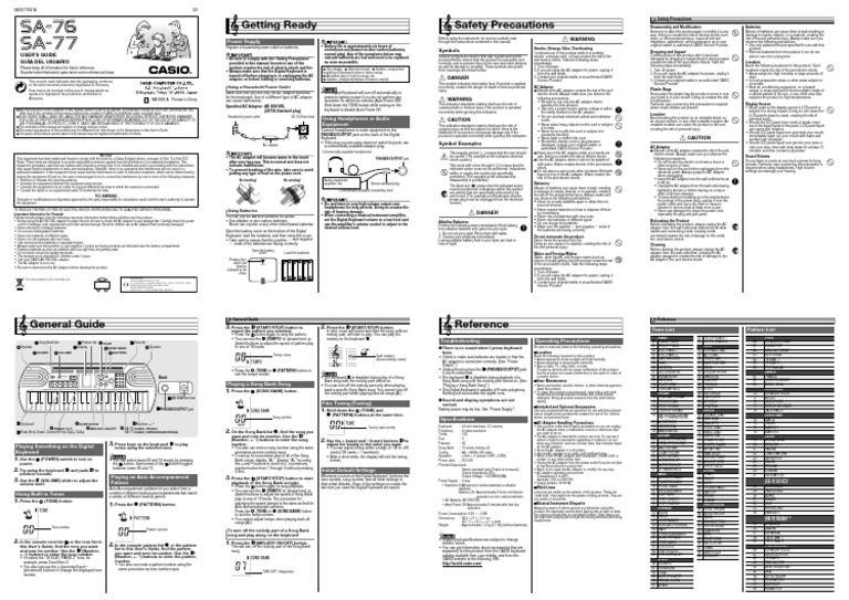 Casio SA-76 User Guide | PDF