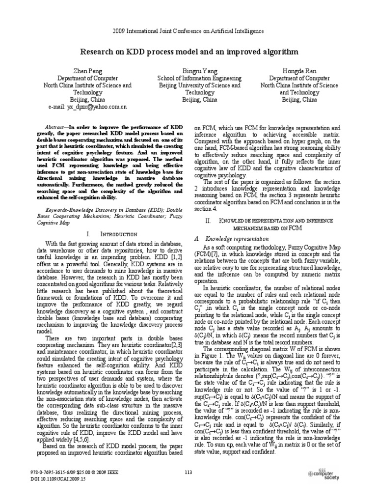 2009 Research On KDD Process Model and An Improved Algorithm | PDF | Data Mining | Fuzzy Logic