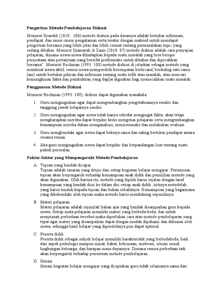 Pengertian Metode Pembelajaran Diskusi | PDF